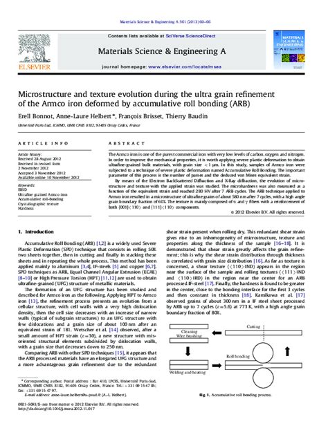 Pdf Microstructure And Texture Evolution During The Ultra Grain Refinement Of The Armco Iron