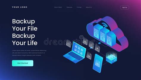 Template Technological Concept For Uploading File Landing Page Gradient 3d Isometric Vector