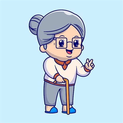 Niedlich Oma Frieden Hand Karikatur Vektor Symbol Illustration