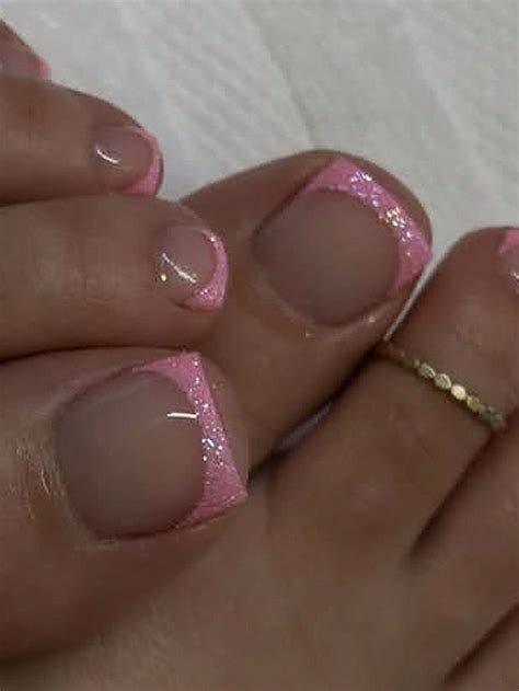 24pcs Summer Model Toe Nails Rose Red Toenails Glitter Press On Nails Simple Press On Toenails