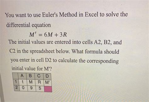 Solved You Want To Use Eulers Method In Excel To Solve The