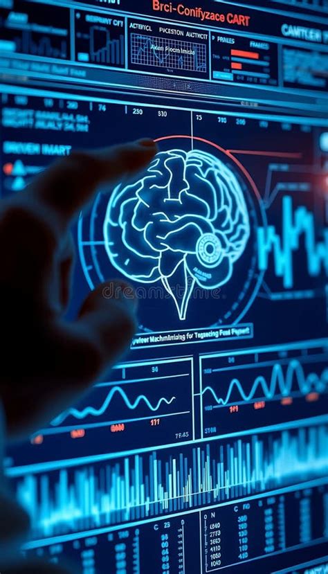 Analyzing Brain Data On A Futuristic Blue Computer Screen Stock
