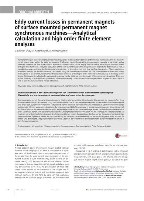 Pdf Eddy Current Losses In Permanent Magnets Of Surface Mounted Permanent Magnet Synchronous