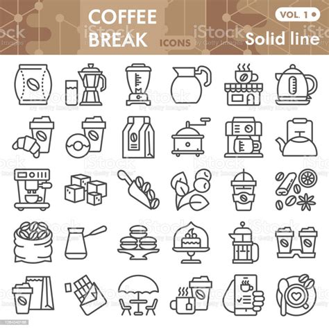 커피 라인 아이콘 세트 커피 브레이크 기호 컬렉션 또는 스케치 웹 및 앱용 커피 타임 선형 스타일 표지판 흰색 배경에서 격리된 벡터 그래픽 커피 마실 것에 대한 스톡 벡터