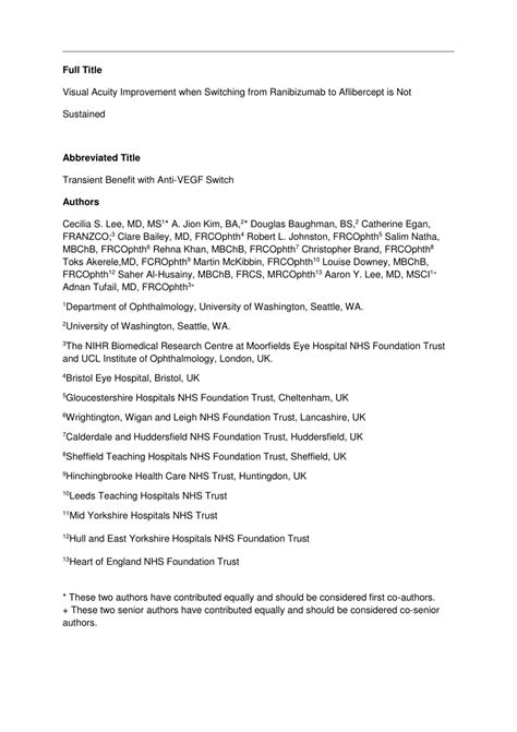 Pdf Visual Acuity Improvement When Switching From Ranibizumab To Aflibercept Is Not Sustained