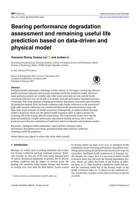 Bearing Performance Degradation Assessment And Remaining Useful Life Prediction Based On Data