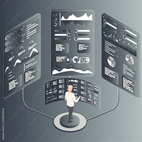 Isometric Concept Man With Statistics Data Analytics Information Technology Notification On