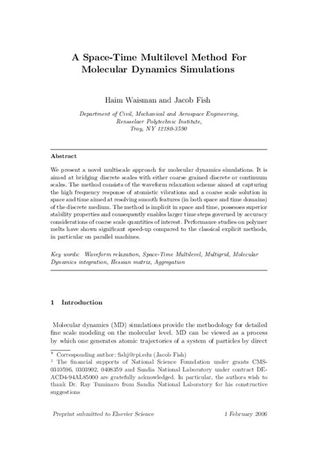 Pdf A Spacetime Multilevel Method For Molecular Dynamics Simulations