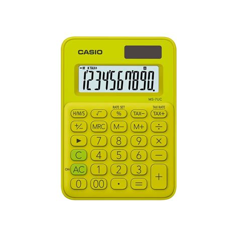 Casio Calculator เครื่องคิดเลข คาสิโอ รุ่น Ms 7uc Yg แบบสีสัน ขนาดกะทัดรัด 10 หลัก สีเขียวมะนาว