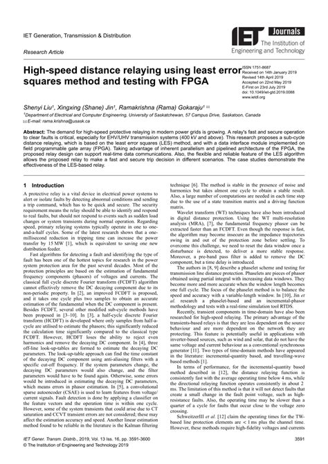Pdf High Speed Distance Relaying Using Leasterror Squares Method And Testing Withfpga