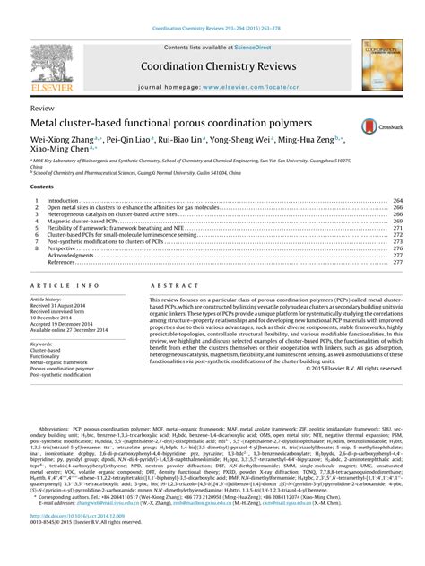 Pdf Metal Cluster Based Functional Porous Coordination Polymers