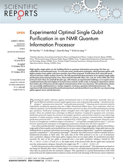 Pdf Experimental Optimal Single Qubit Purification In An Nmr Quantum Information Processor