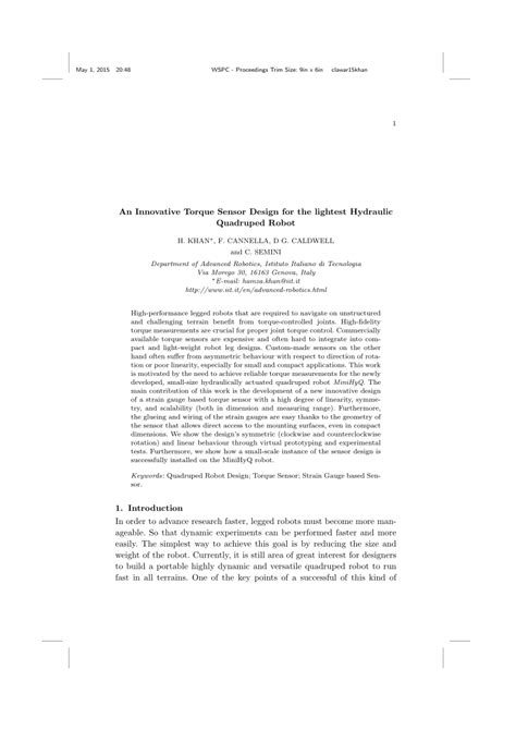 Pdf An Innovative Torque Sensor Design For The Lightest Hydraulic Quadruped Robot