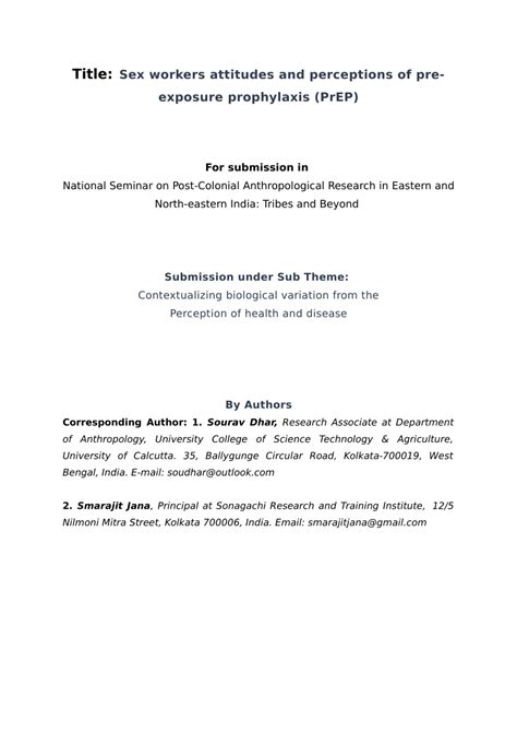 Pdf Title Sex Workers Attitudes And Perceptions Of Pre Exposure Prophylaxis Prep