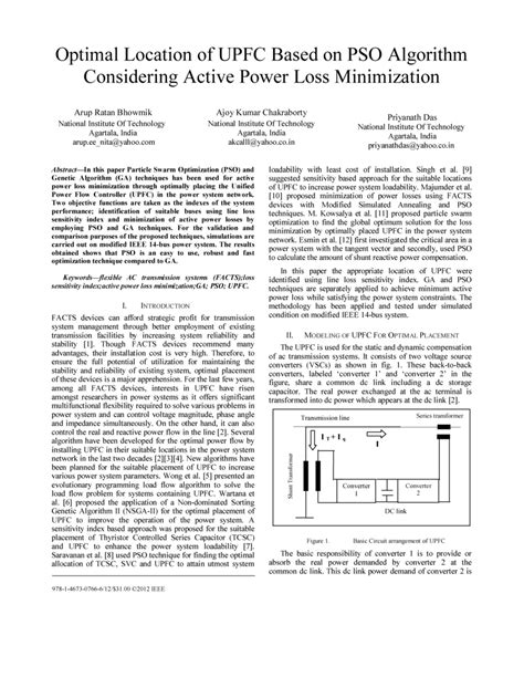 Pdf Optimal Location Of Upfc Based On Pso Algorithm Considering
