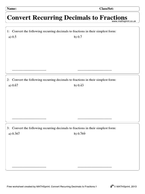 Convert Recurring Decimals To Fractions Download Free Pdf Fraction