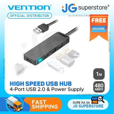Vention High Speed 4 Port Usb 2 0 Nickel Plated Hub With Power Supply 480mbps Transfer Rate And