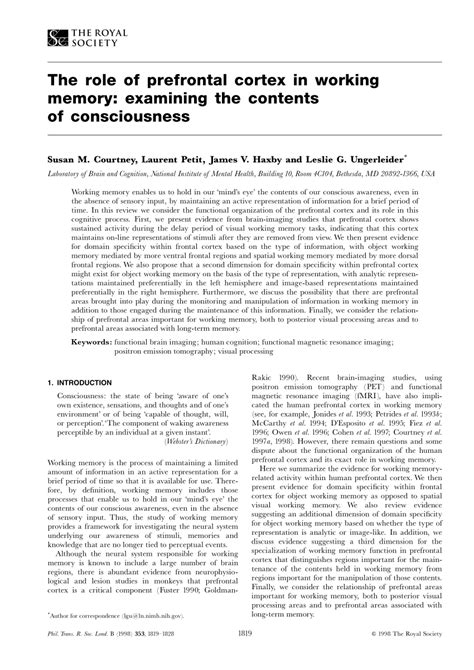 Pdf The Role Of Prefrontal Cortex In Working Memory Examining The Contents Of Consciousness