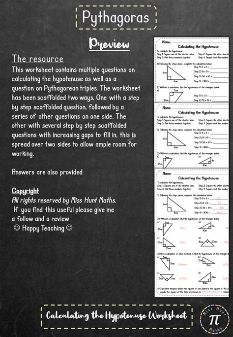 Pythagoras Calculating The Hypotenuse Worksheet Teaching Resources