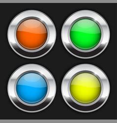 Colored Buttons With Chrome Frame Round Glass Vector Image