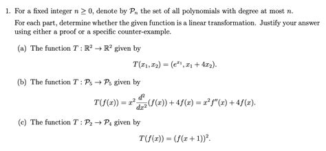 Solved 1 For A Fixed Integer N≥0 Denote By Pn The Set Of