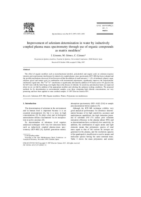Pdf Improvement Of Selenium Determination In Water By Inductively Coupled Plasma Mass