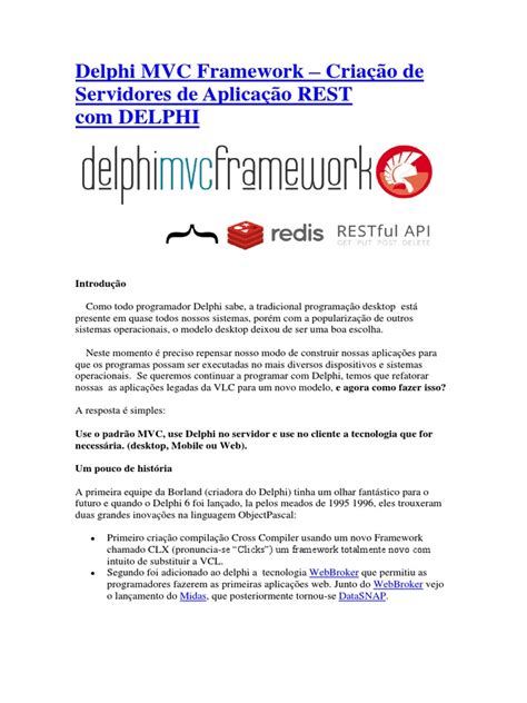 delphi mvc framework criação de servidores de aplicação rest com delphi pdf transferência
