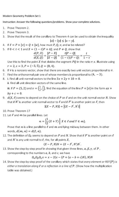 solved modern geometry problem set 1 instruction answer the following