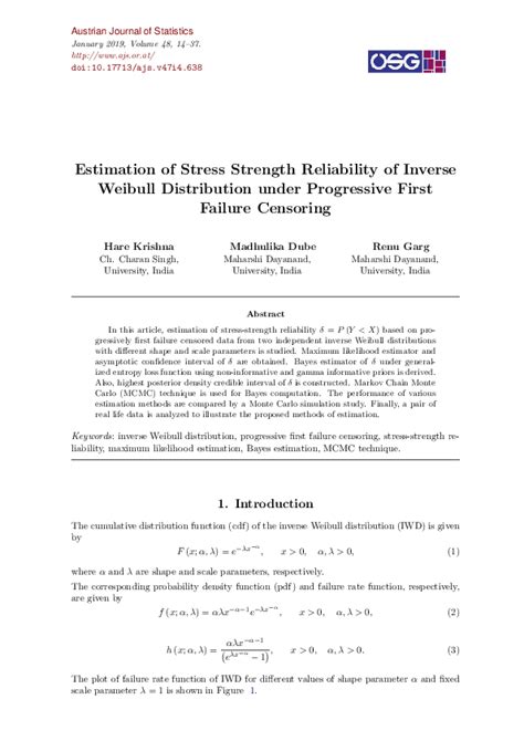 Pdf Estimation Of Stress Strength Reliability Of Inverse Weibull
