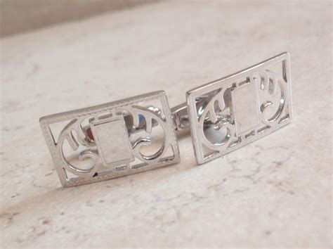 Sterling Silver Cufflinks Anson Engravable Rectangular Scroll Design Vintage V0887 By
