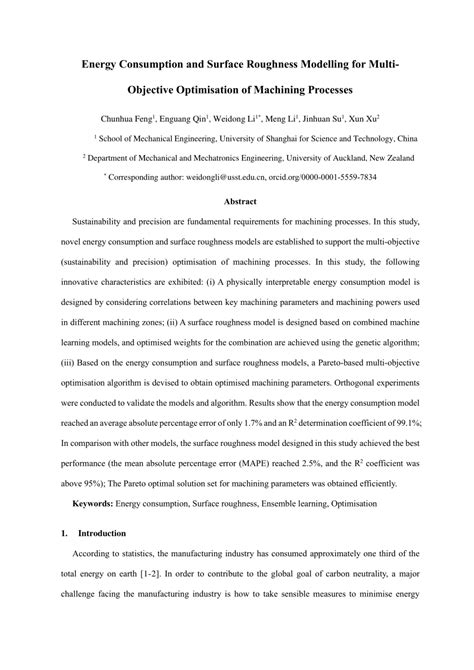Pdf Energy Consumption And Surface Roughness Modelling For Multi Objective Optimisation Of
