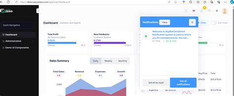 toolbar at the top on leptonx theme for blazor wasm with notification