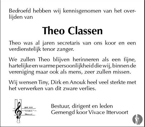 Theo Classen 26 05 2012 Overlijdensbericht En Condoleances Mensenlinq Nl