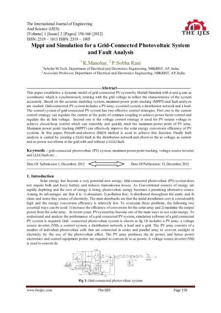 Mppt And Simulation For A Grid Connected Photovoltaic System And Fault Analysis