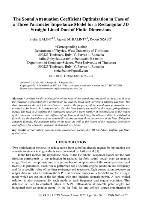 Pdf The Sound Attenuation Coefficient Optimization In Case Of A Three Parameter Impedance