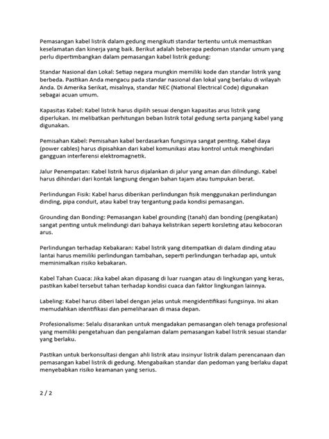Pemasangan Kabel Listrik Dalam Gedung Mengikuti Standar Tertentu Untuk