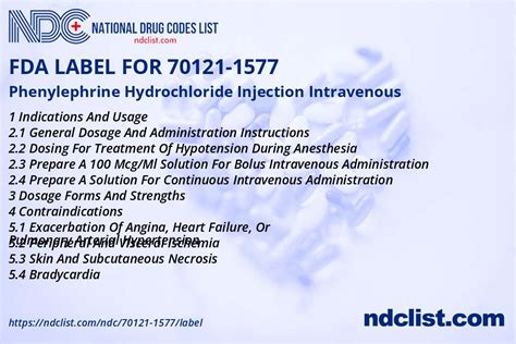 Fda Label For Phenylephrine Hydrochloride Injection Intravenous Indications Usage And Precautions