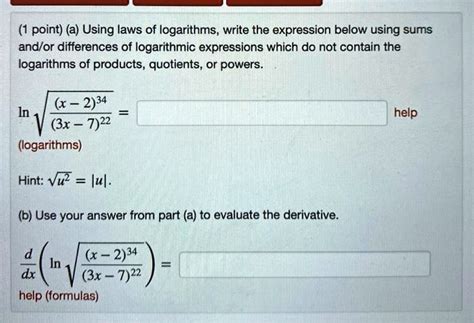point a using laws of logarithms write the expression below using sums andor differences of
