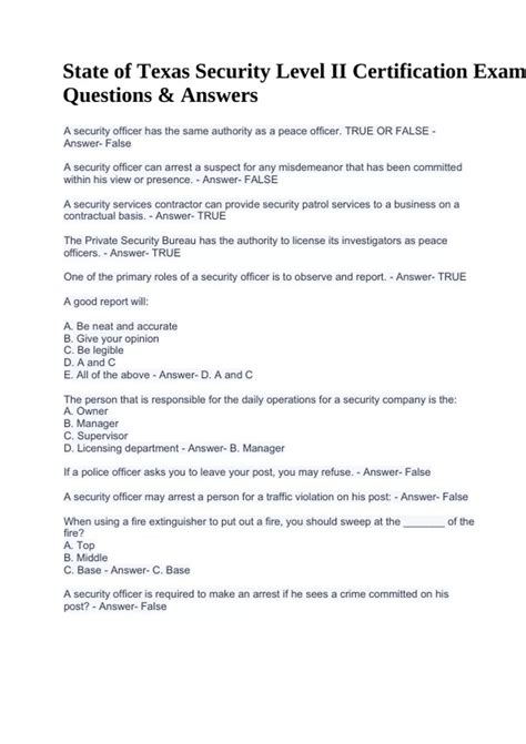 State Of Texas Security Level Ii Certification Exam Questions And Answers State Of Texas