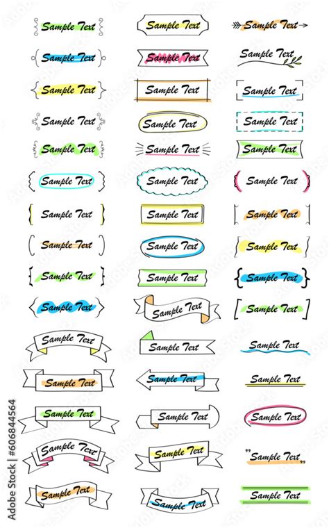 Text Title Frame Vector Set In Doodle Style Label Tag Braces Decoration Talk Bubble Stock