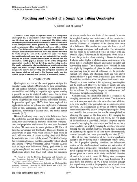 Modeling And Control Of A Single Axis Tilting Quad Copter Pdf