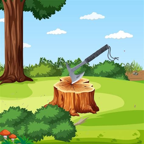 Premium Vector Chopping Tree With Realistic Axe