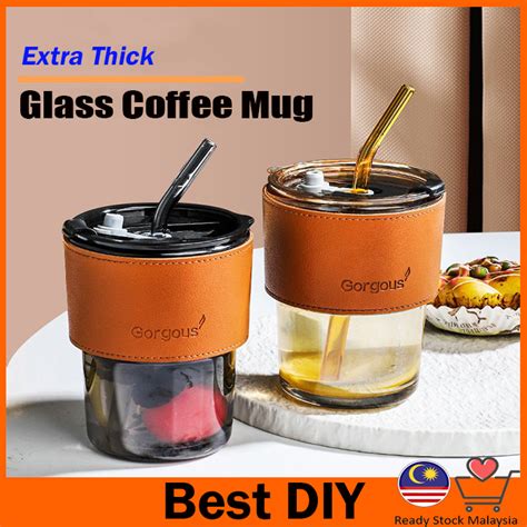Glass Straw Cup With Lid Heat Cold Resistant Iced Water Bottle Viral Coffee Glass Mug