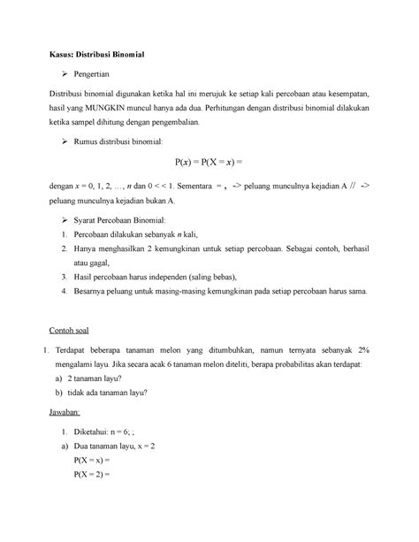 Distribusi Binomial 1 Kasus Distribusi Binomial Pengertian