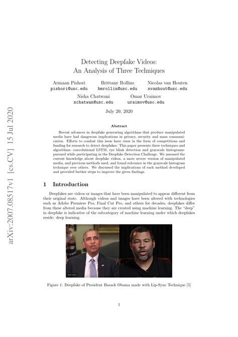Pdf Detecting Deepfake Videos An Analysis Of Three Techniques