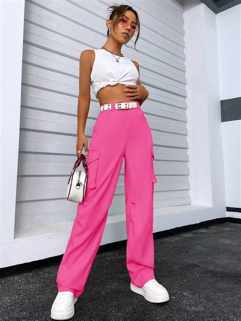 بنطلون كارجو جيب جانبي قلاب شي إن