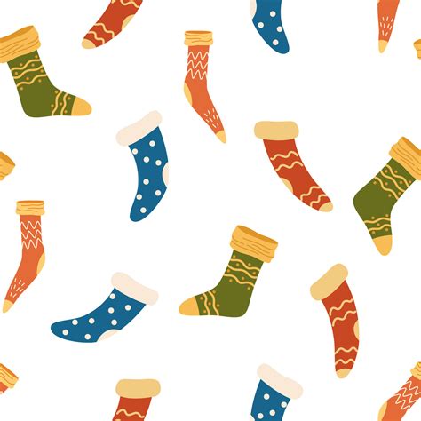 Christmas Socks Pattern Design White Winter Repeat Background Holiday Vector Seamless Pattern