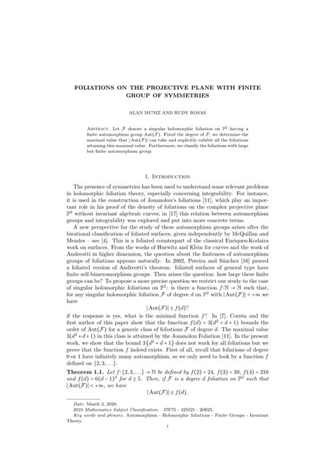 Pdf Foliations On The Projective Plane With Finite Group Of Symmetries