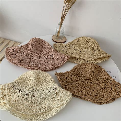 한국 스타일 접이식 해변 큰 챙 밀짚 모자 여성용 올 매칭 신선한 해변 여름 휴가 태양 보호 모자 및 모자