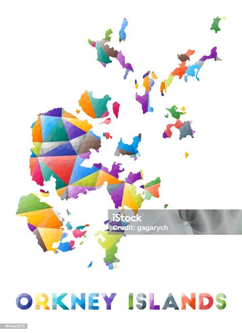 오크니 제도 다채로운 로우 폴리 섬 모양 여러 가지 빛깔의 기하학적 삼각형 모던하고 트렌디한 디자인 벡터 일러스트 레이 션입니다 오크니 섬에 대한 스톡 벡터 아트 및 기타